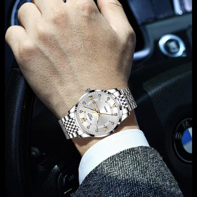 [Gift][With Box]ORUSS Original Men Luxury Stainless Steel Dual Calendar ...