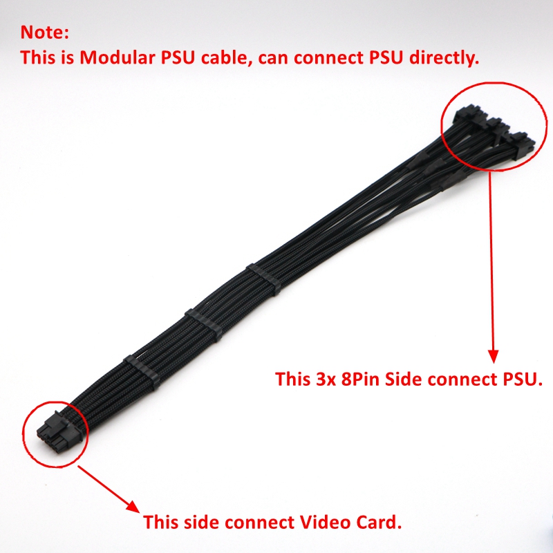 Custom Sleeved 12VHPWR 12+4Pin to 3pcs Male 8Pin Modular PSU Cable for ...
