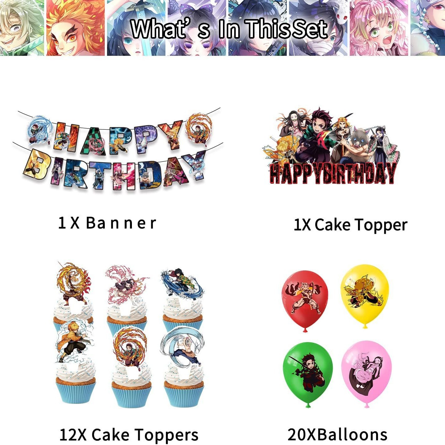 Demon Slayer Themed Party Decoration Kids First Birthday Banner Cake ...