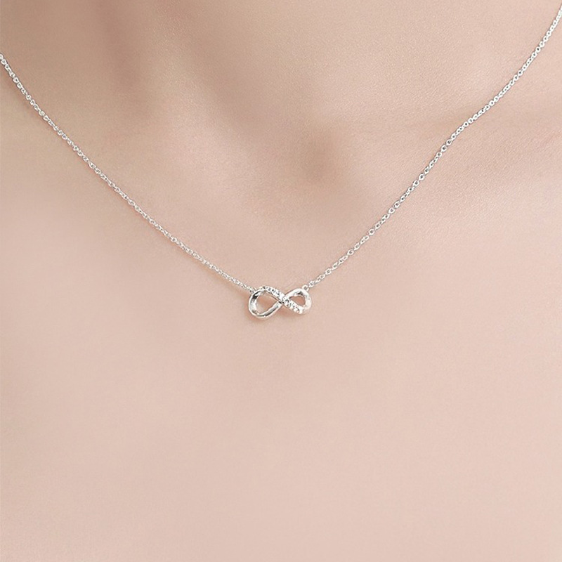 Zirconia Embellished Silver Mobius Ring Necklace, Ladies' Lightweight ...