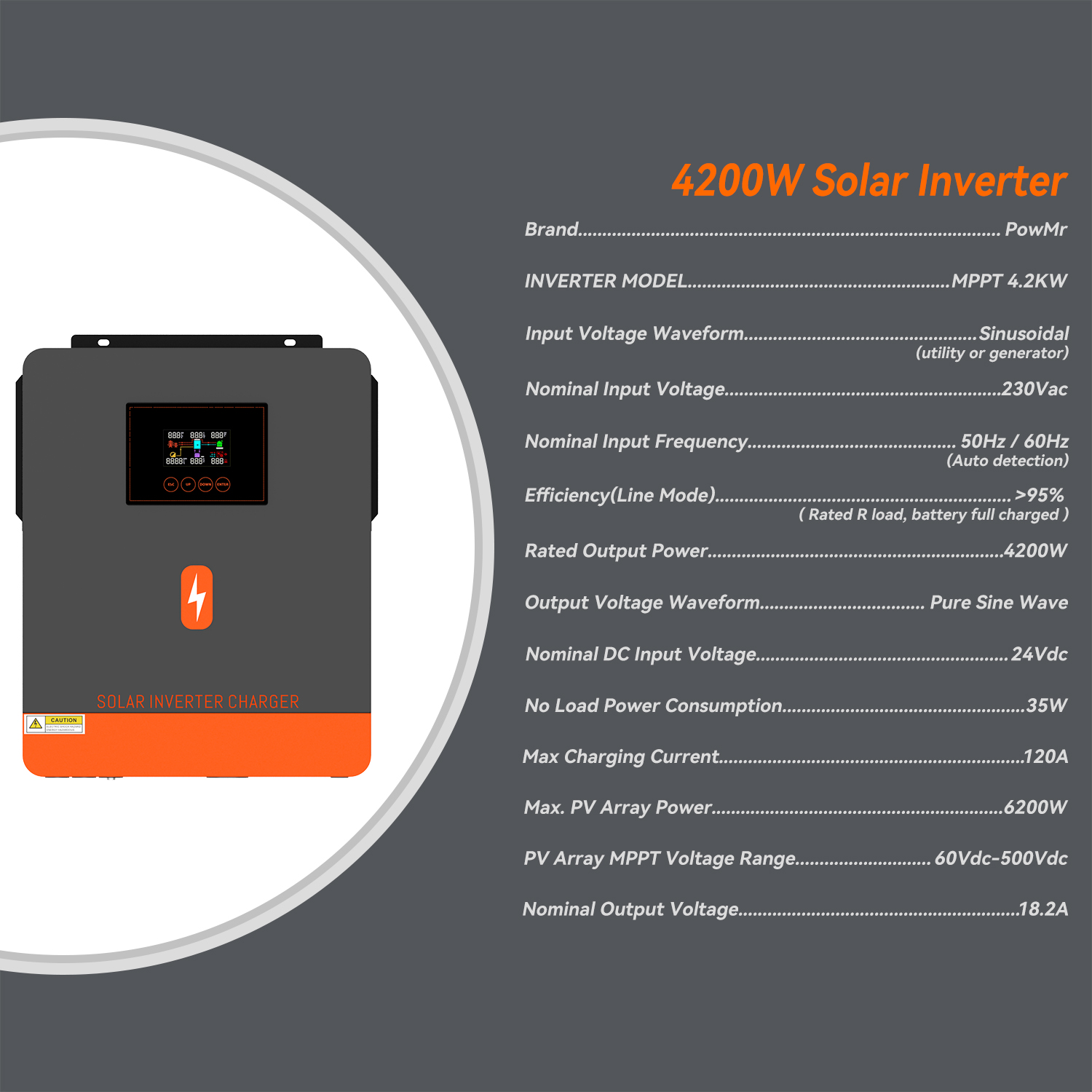 【Official Store】PowMr MPPT 4.2KW Off-Grid/On-Grid Pure Sine Wave Solar Hybrid Inverter 230Vac ...