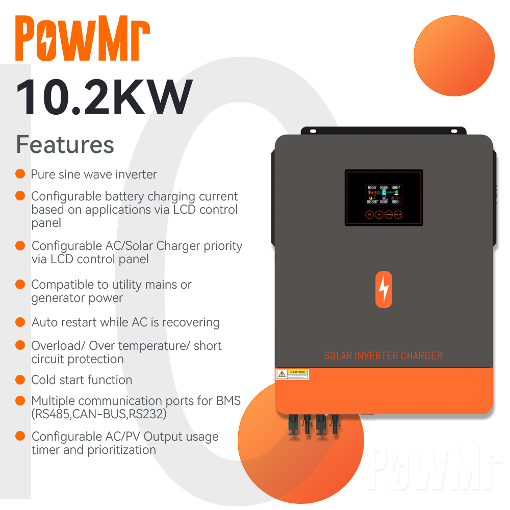 【Brand stores】PowMr MPPT 10.2KW Pure Sine Wave Off-Grid/On-Grid Solar ...