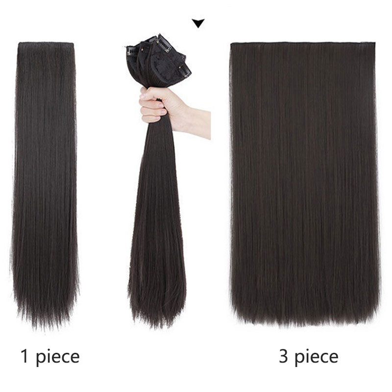 3-Piece 60CM Straight Clip-In Hair Extensions - Synthetic Hair For ...