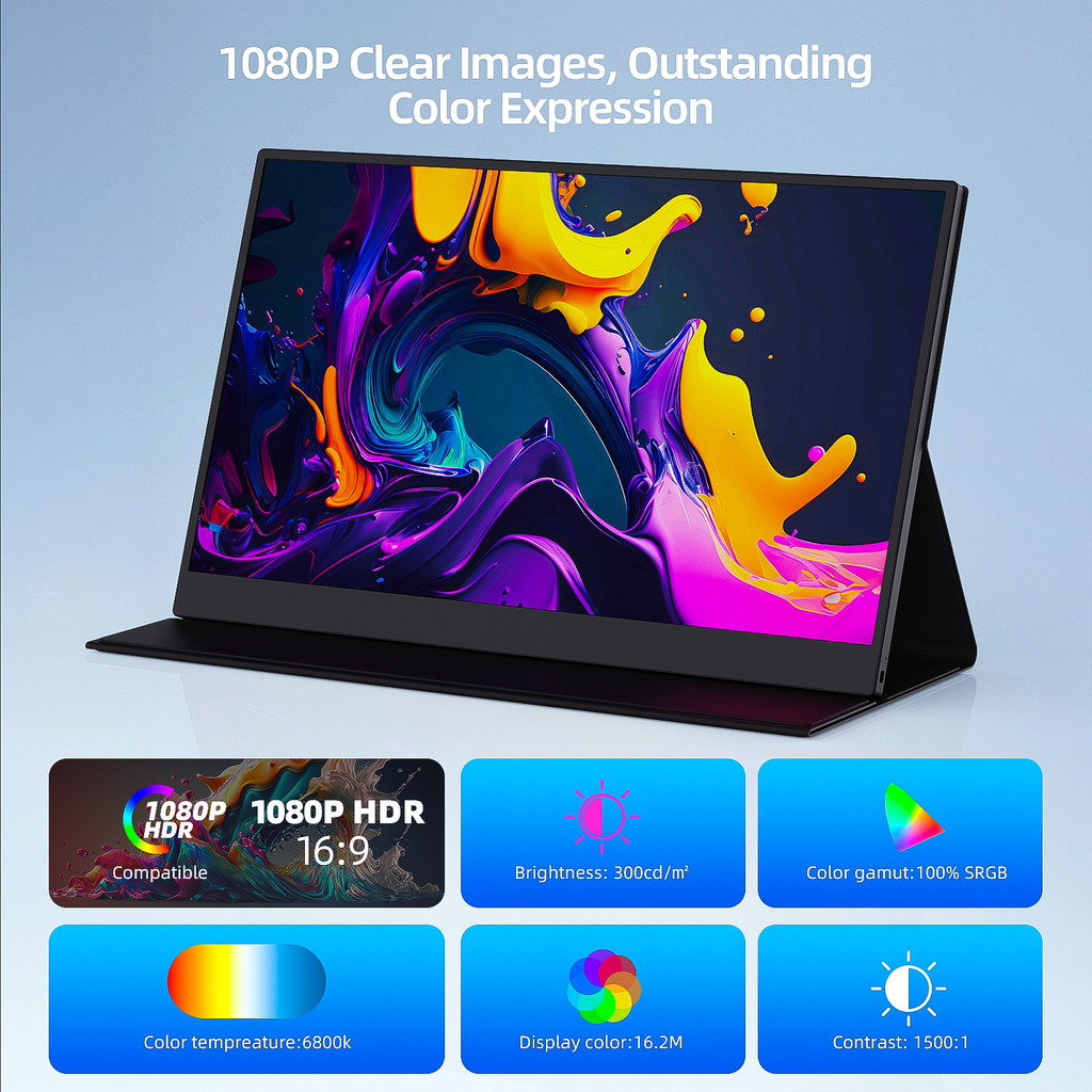 GOOJODOQ 15.6 inch Portable Monitor For Laptop HD 1080p Ultra-Thin Type ...