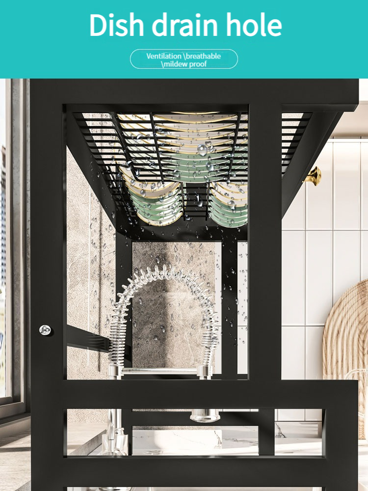 2-Layer Stainless Steel Tableware Rack with Lid 65/75/85/95/105cm Cross Sink Dish Rack Kitchen ...