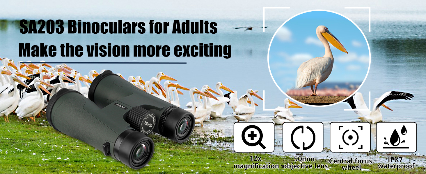 SVBONY SA203 HD Binoculars 12x50 FMC BAK4 IPX7 Nitrogen-Filled ...
