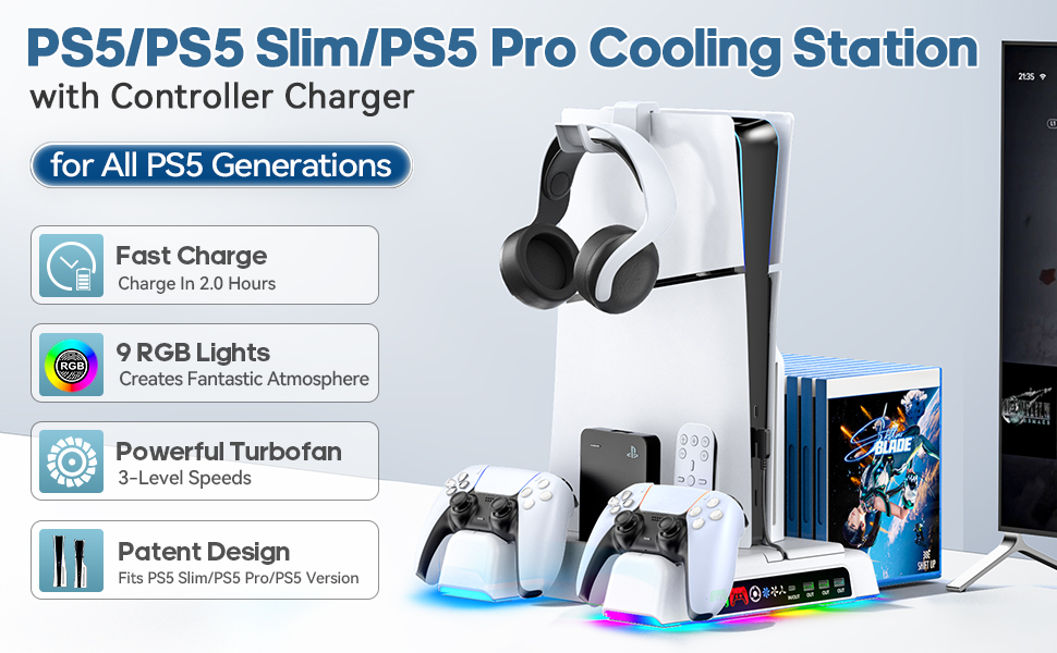 PS5/ Slim/Pro Stand for Disc & Digital Console, PS5 Cooling Station ...