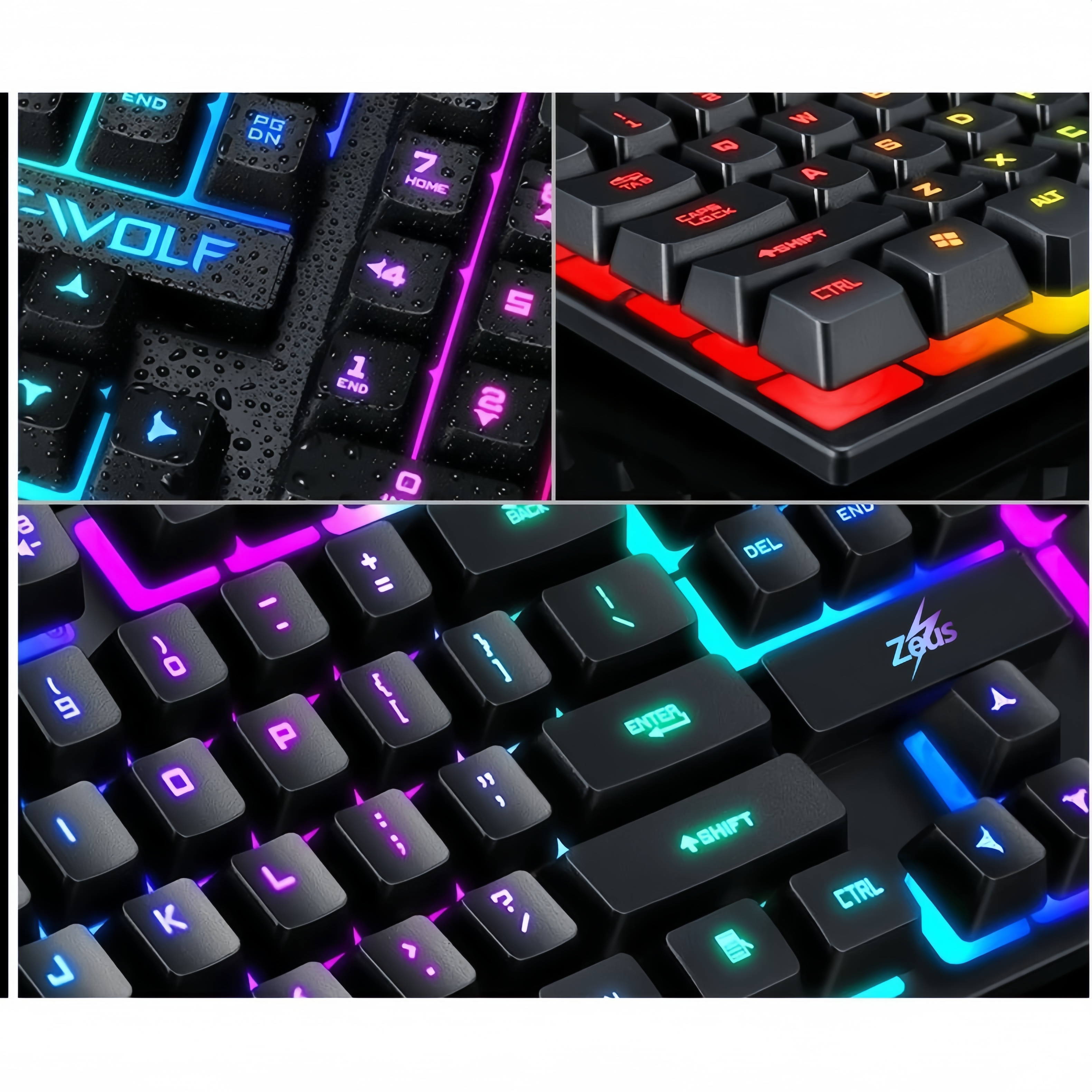 Zeus K001 Black 104-Key RGB Lighting Backlit Wired Gaming Keyboard and ...