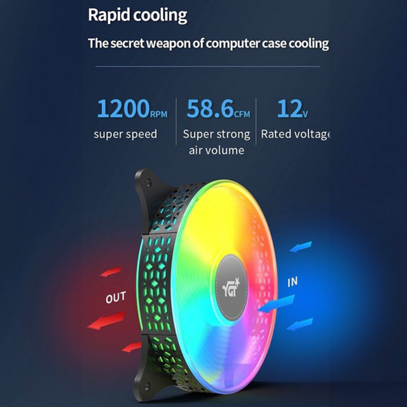YGT RGB PC Fan 120mm Led Rainbow Computer Case Fan Cooling Ring Fan ...