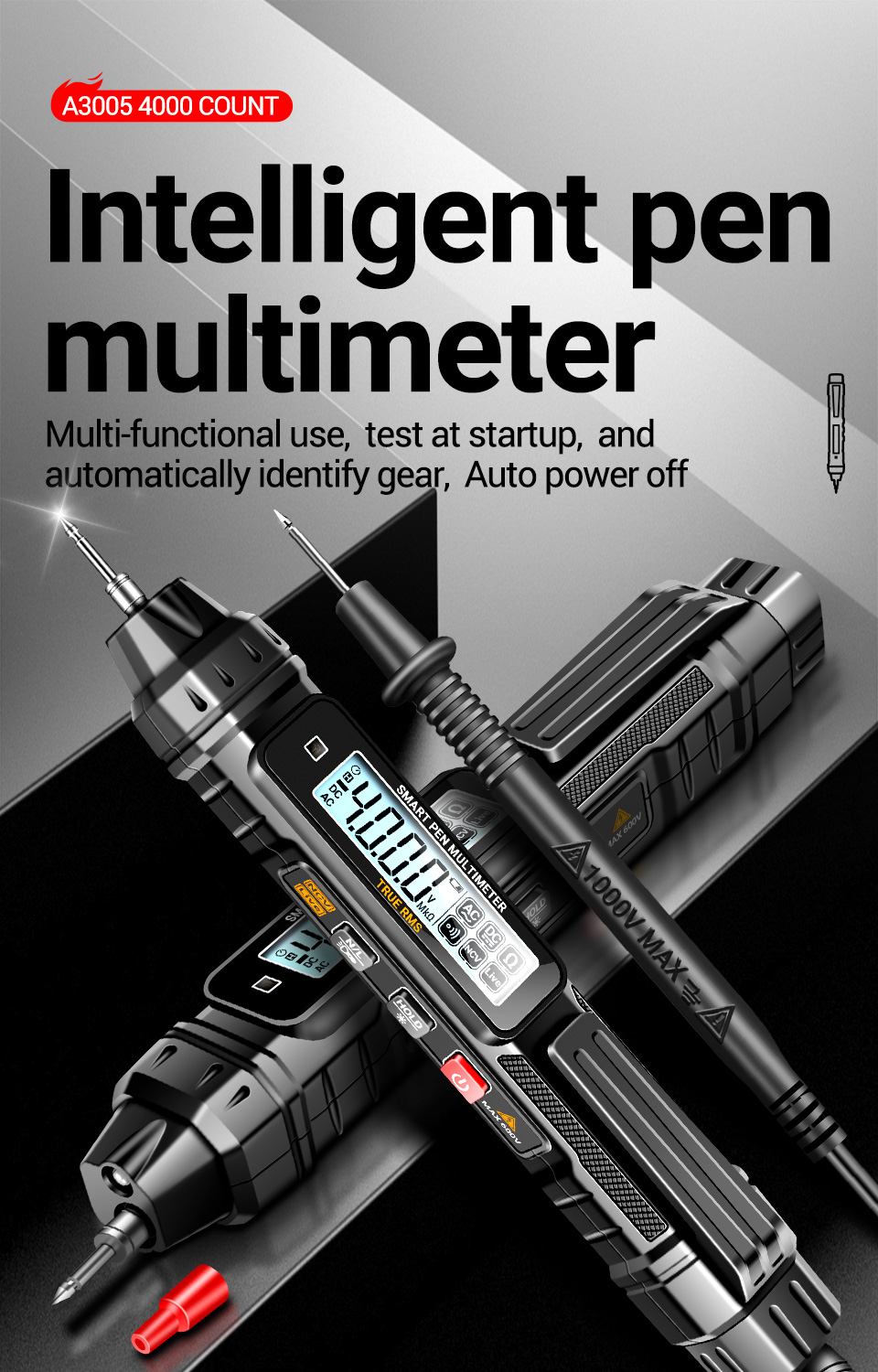 ANENG A3005 Digital Multimeter - Pocket Pen Type, 4000 Counts, True RMS ...