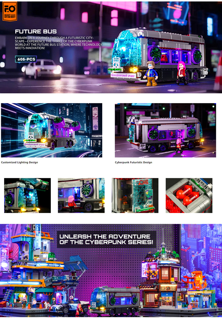 FUNWHOLE FUTURE BUS F9060 Cyberpunk Future-Bus Lighting-Building-Bricks ...