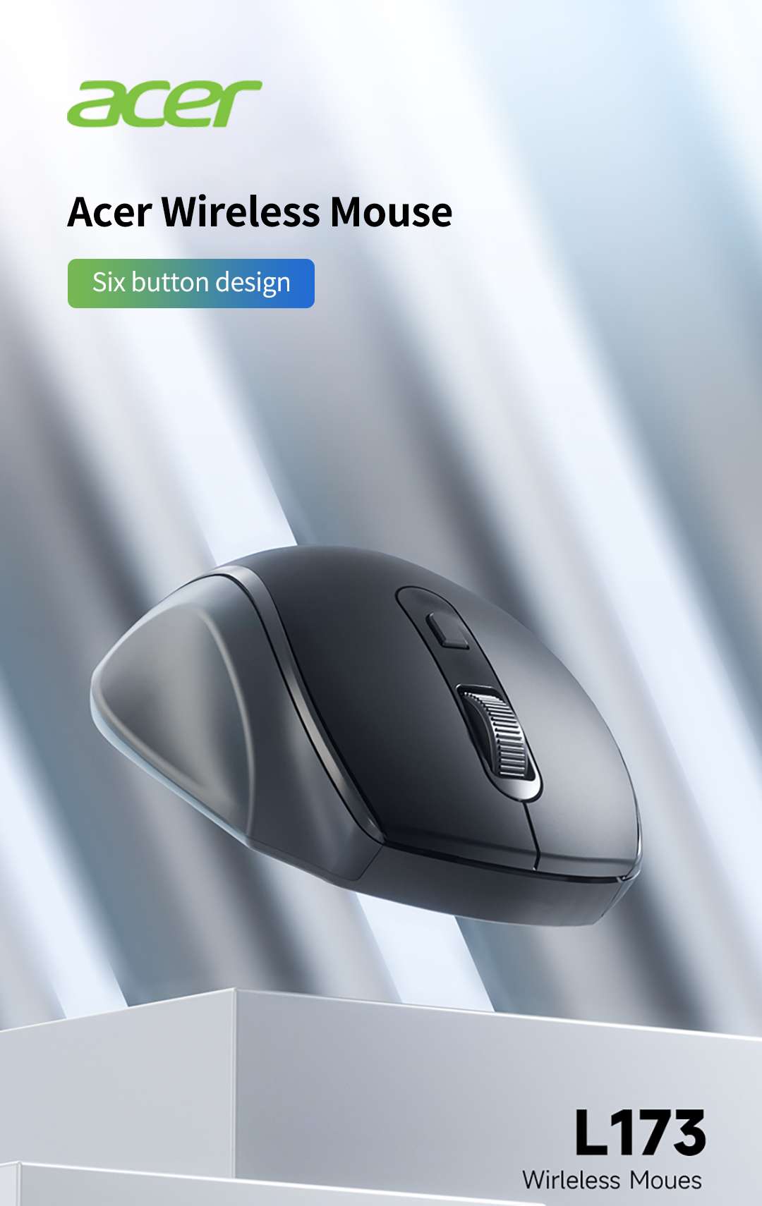 Acer L173-BH Wireless Mouse 2.4G Connection with 6 Customizable Buttons ...