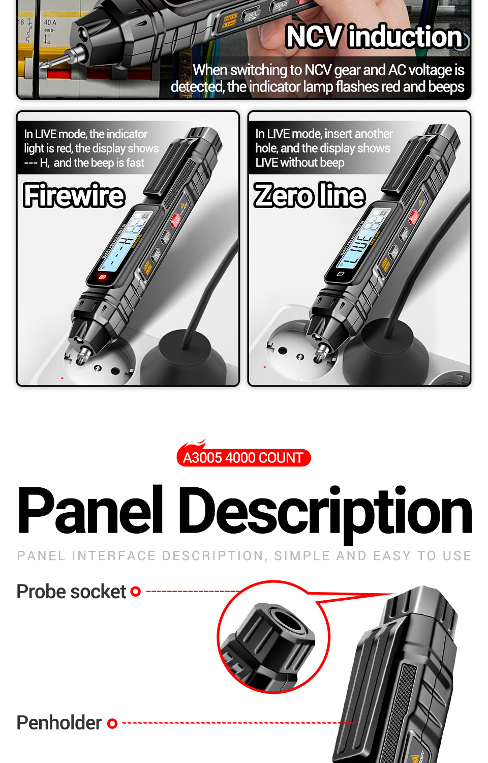 ANENG A3005 Digital Multimeter - Pocket Pen Type, 4000 Counts, True RMS ...