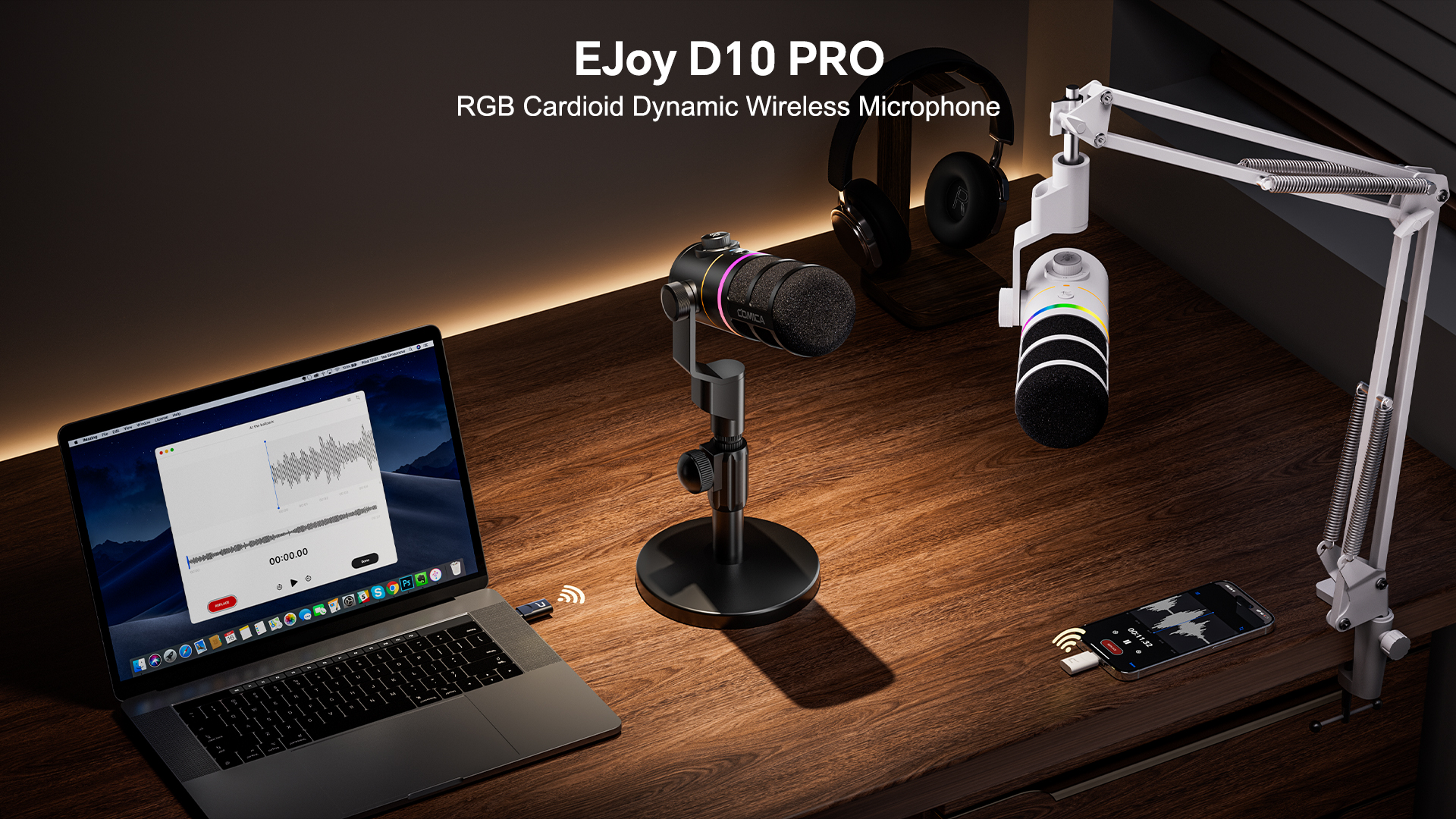 Comica Ejoy D10 PRO RGB Cardioid Dynamic Wireless Microphone, USB ...