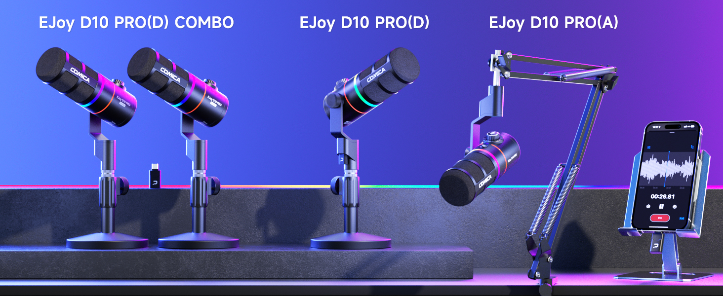COMICA Ejoy D10 PRO RGB Cardioid Dynamic Wireless Microphone, USB ...