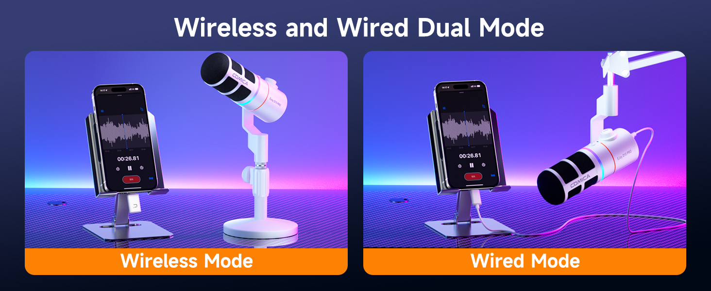 COMICA Ejoy D10 PRO RGB Cardioid Dynamic Wireless Microphone, USB ...