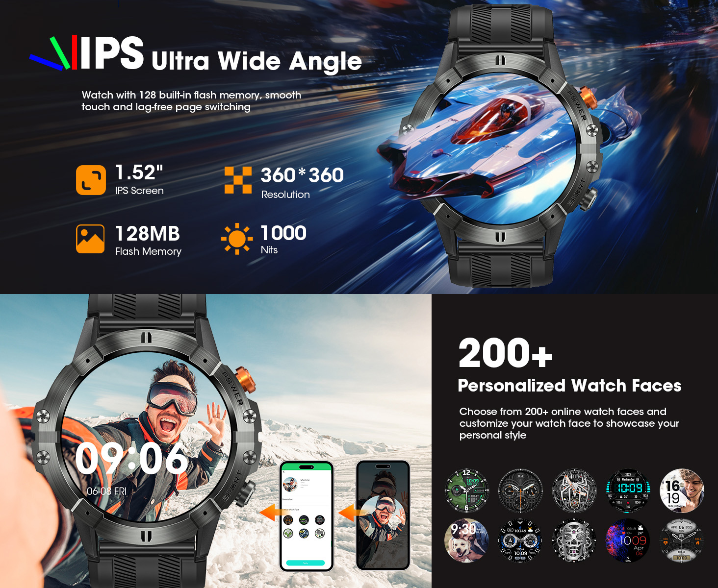 FILIEKEU Rugged Smartwatch 3ATM Waterproof Bluetooth Call Outdoor ...