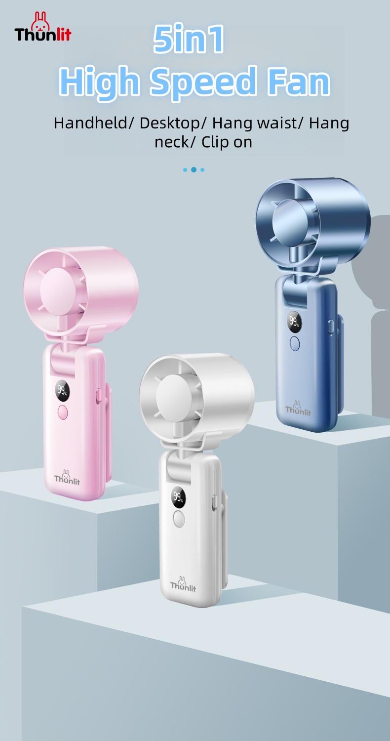 Thunlit 5in1 High Speed Fan C1 2500mAh Rechargeable Multifunctional Handheld Fan Waist Hanging ...