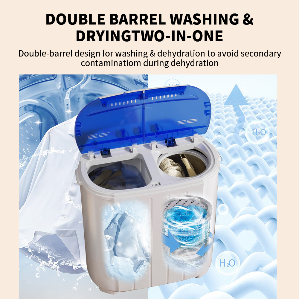 HOMEFUN 10KG Double Barrel Mini Washing Machine With Spin Dryer Semi ...
