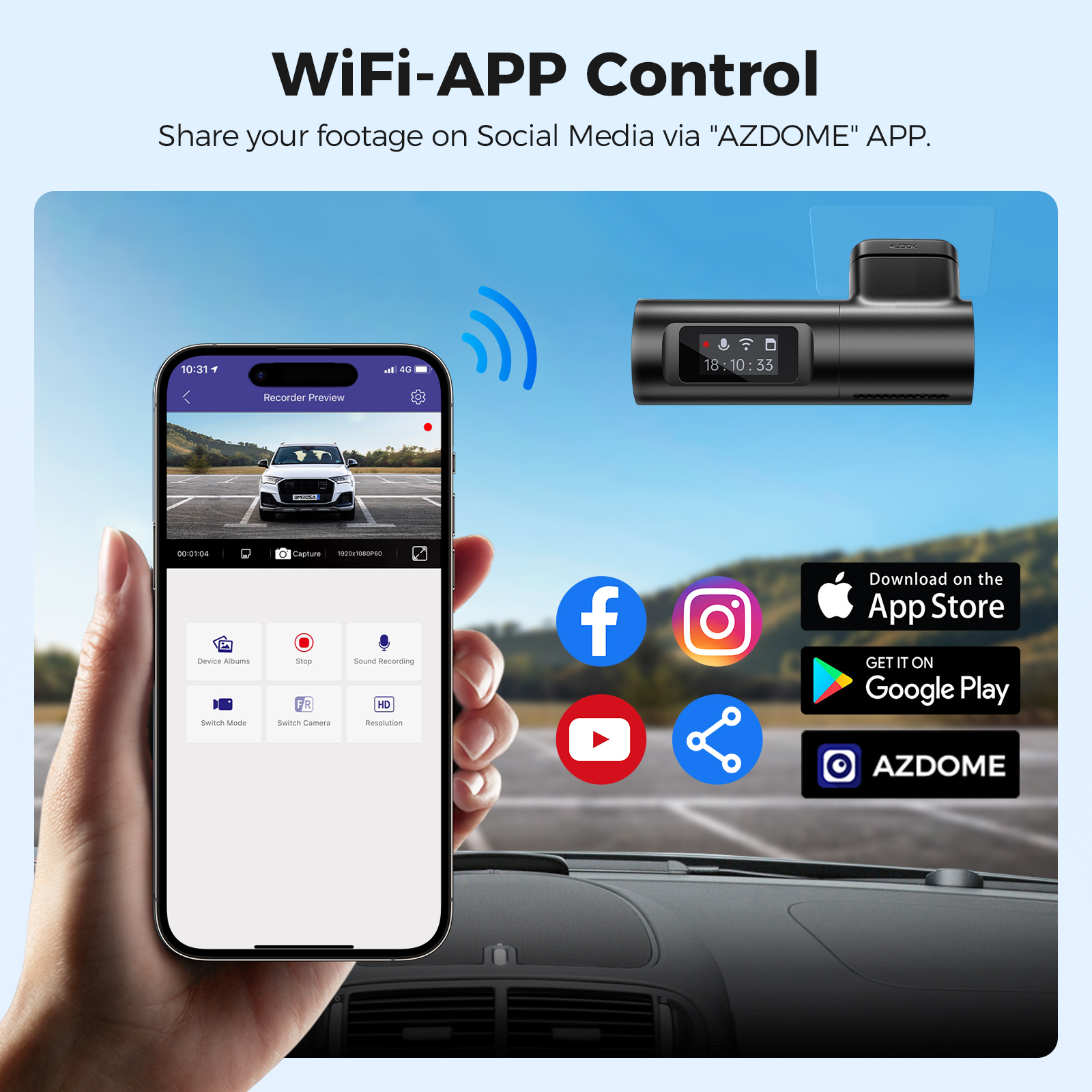 AZDOME M330 Wifi Dash Cam 1296P FHD 150° Night Vision 24 Hours Parking ...