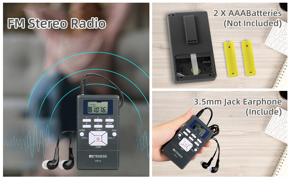 Retekess PR13 Portable FM Radio Receiver Mini Walkman Radio AAA Battery ...