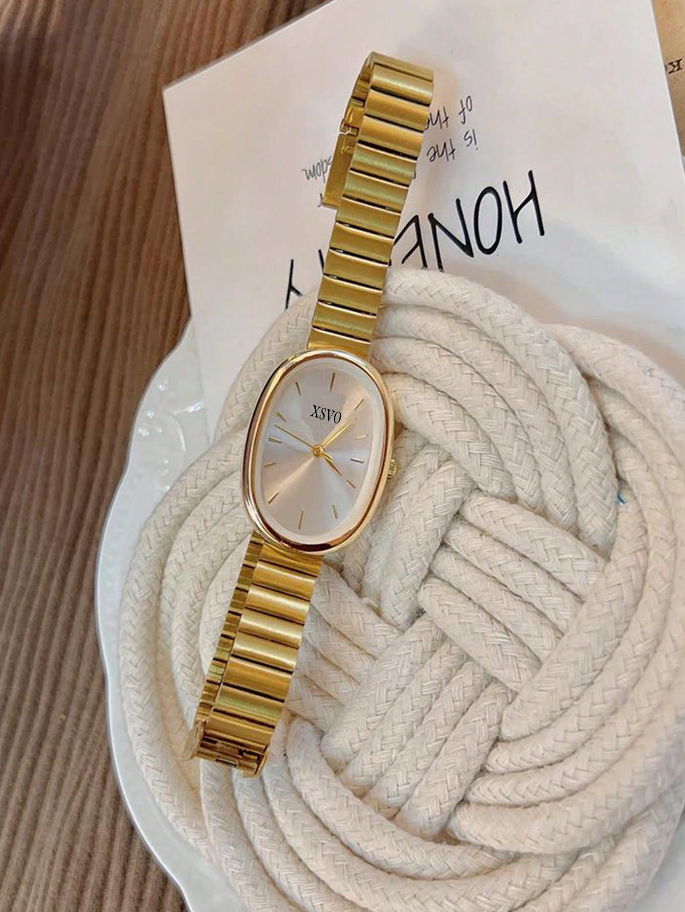 Bamboo Pattern Oval Watch - Natural Style Quartz Timepiece For Women ...