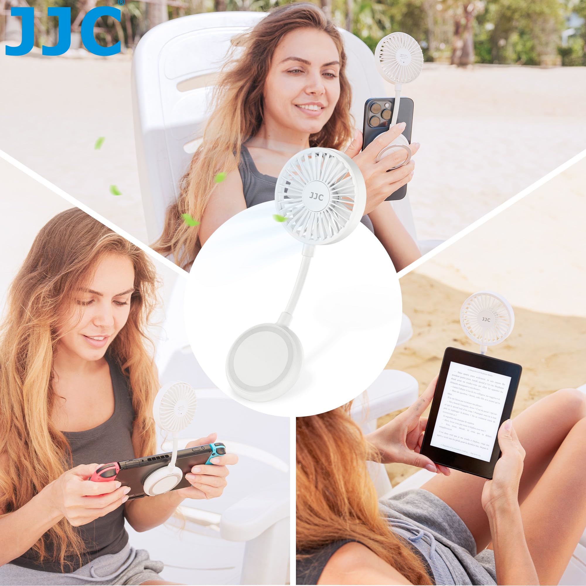 JJC Magnetic Handheld Phone Fan Flexible Desk Stand Fan for Apple 16 15 ...