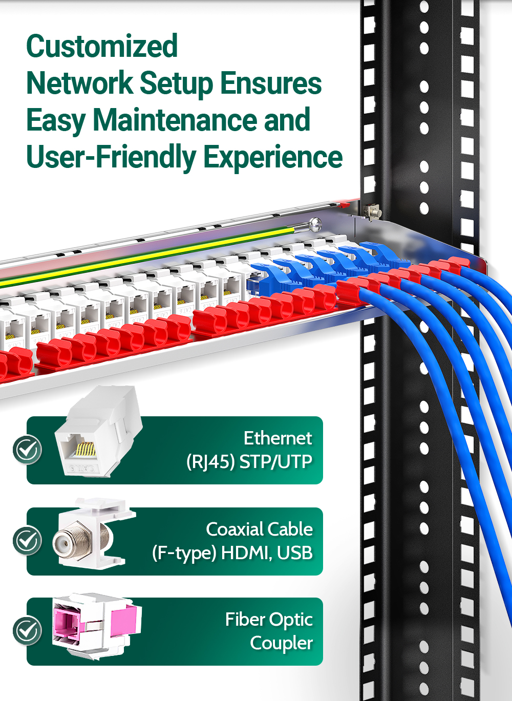 AMPCOM Patch Panel , 24 Port Patch Panel Pass Through, RJ45 UTP Thru ...