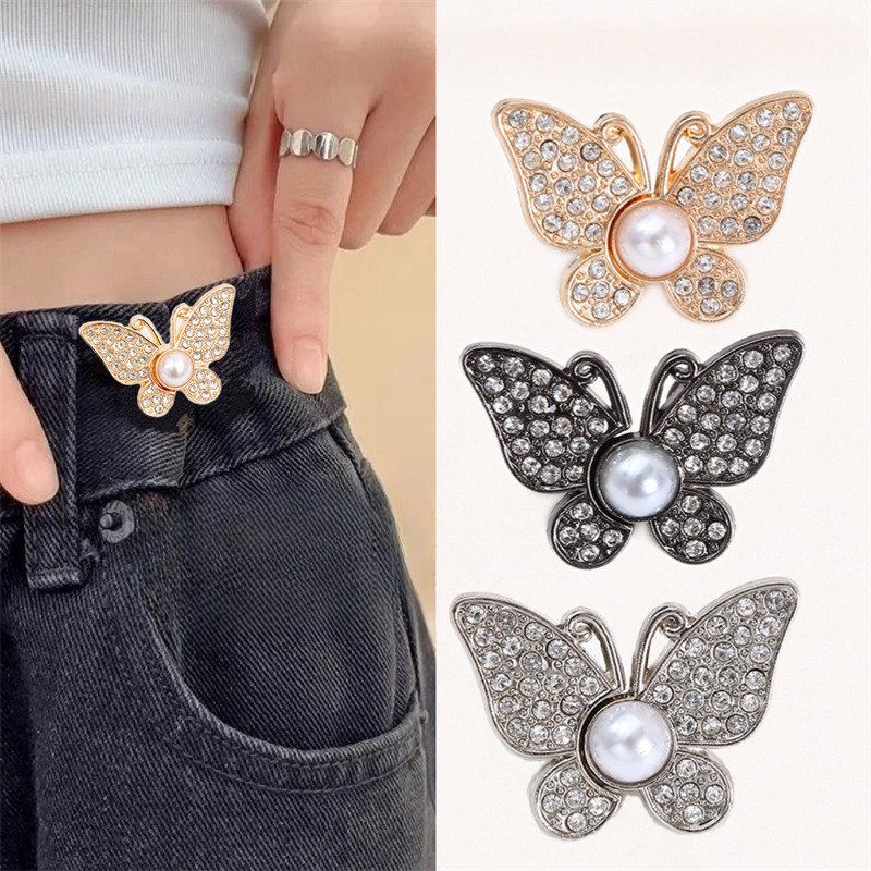 Pearl Butterfly Narrow-Waist Buckle Detachable Nail-Free Seam-Free ...