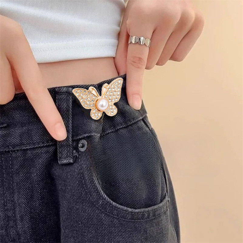 Pearl Butterfly Narrow-Waist Buckle Detachable Nail-Free Seam-Free ...