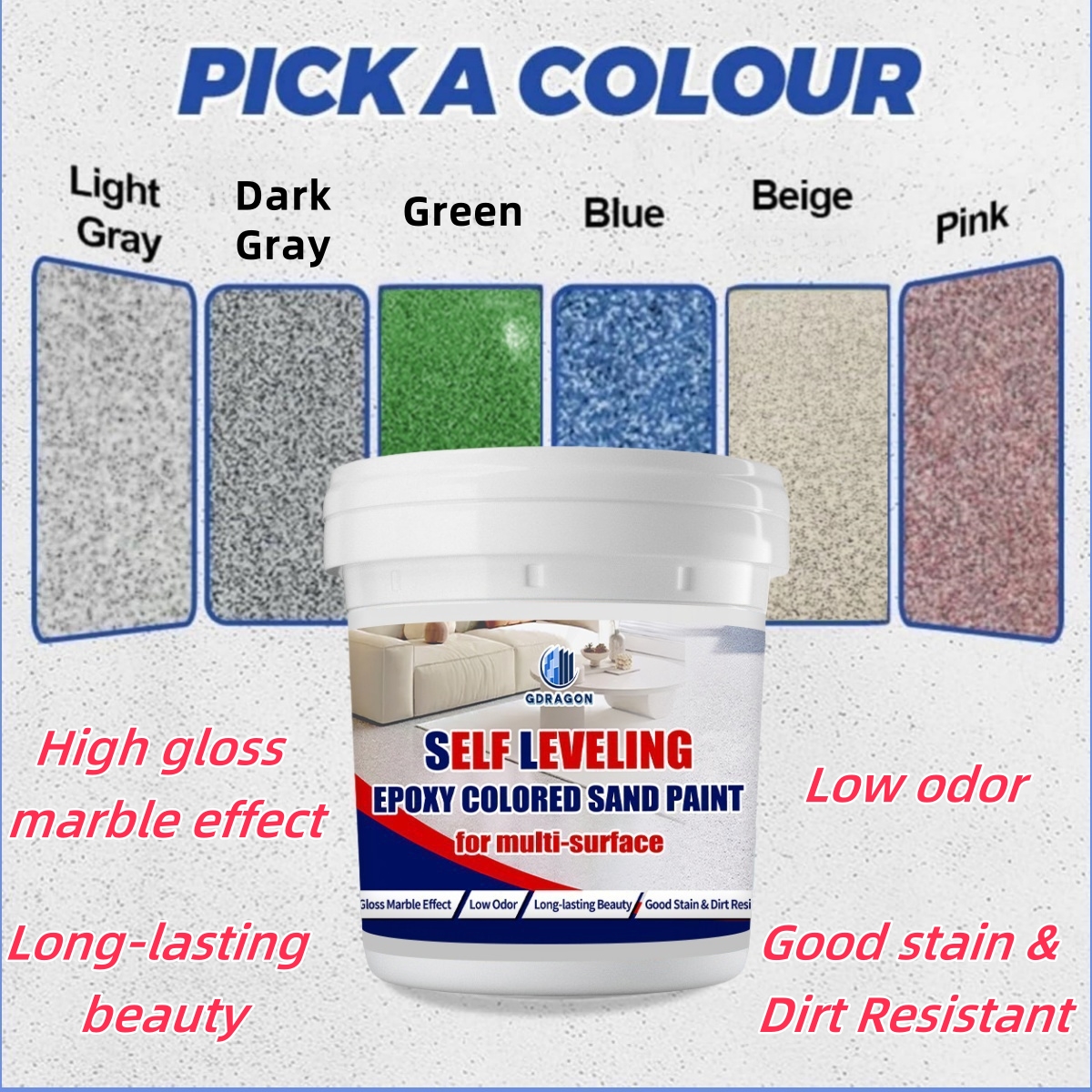 Epoxy Colored Sand Self-Leveling Cement Floor Paint Imitating Marble Texture Waterproof Anti ...