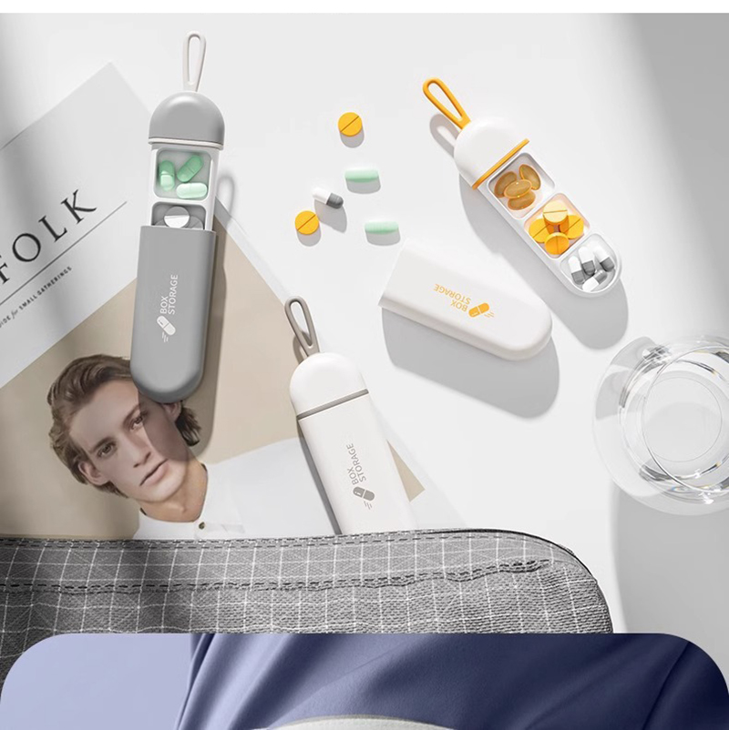 Portable 3 Grids Pill Box with Hanging Rope Daily Drug Storage Box ...