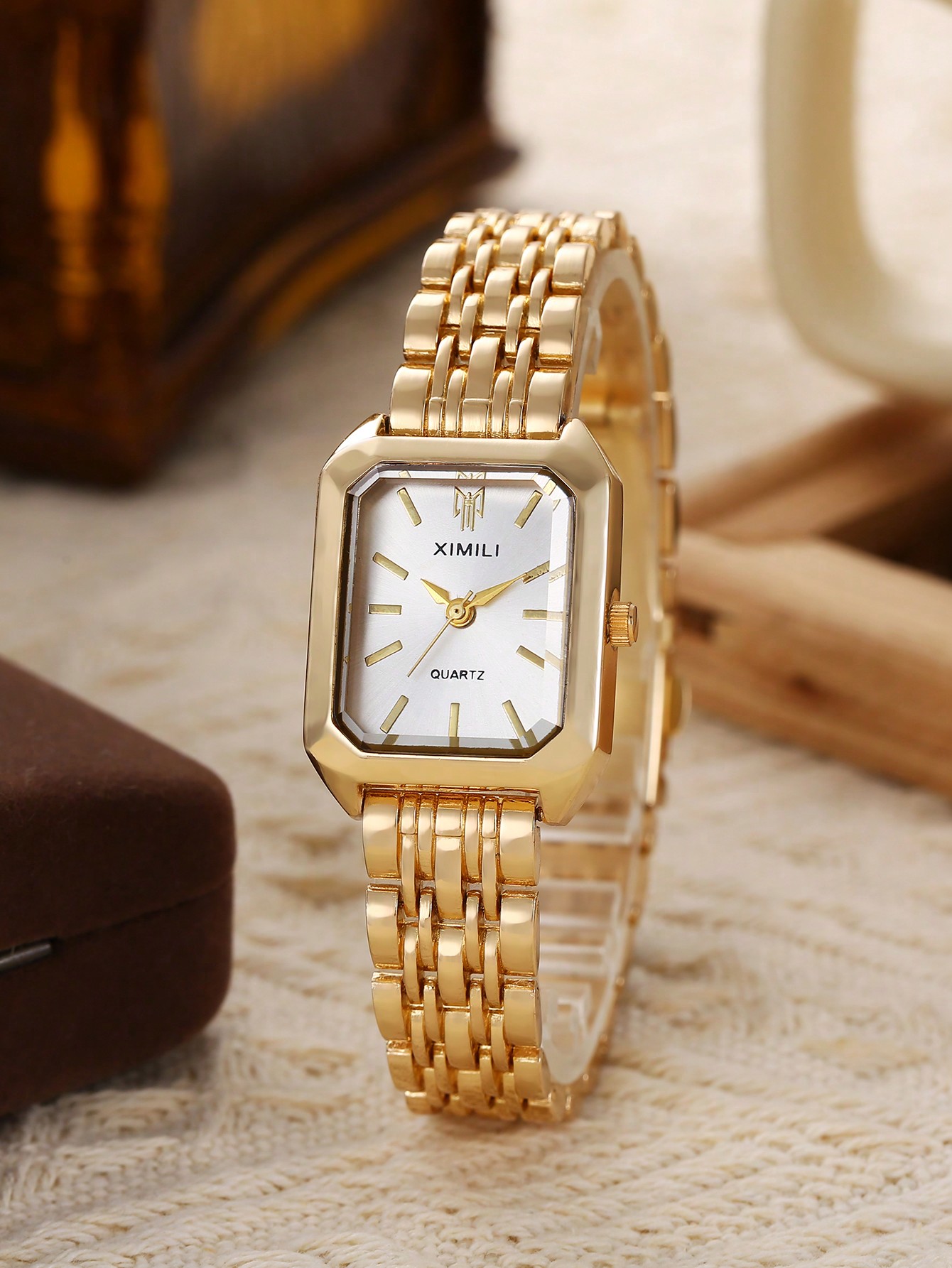 Elegant Golden Rectangular Women's Quartz Watch - Steel Band with ...