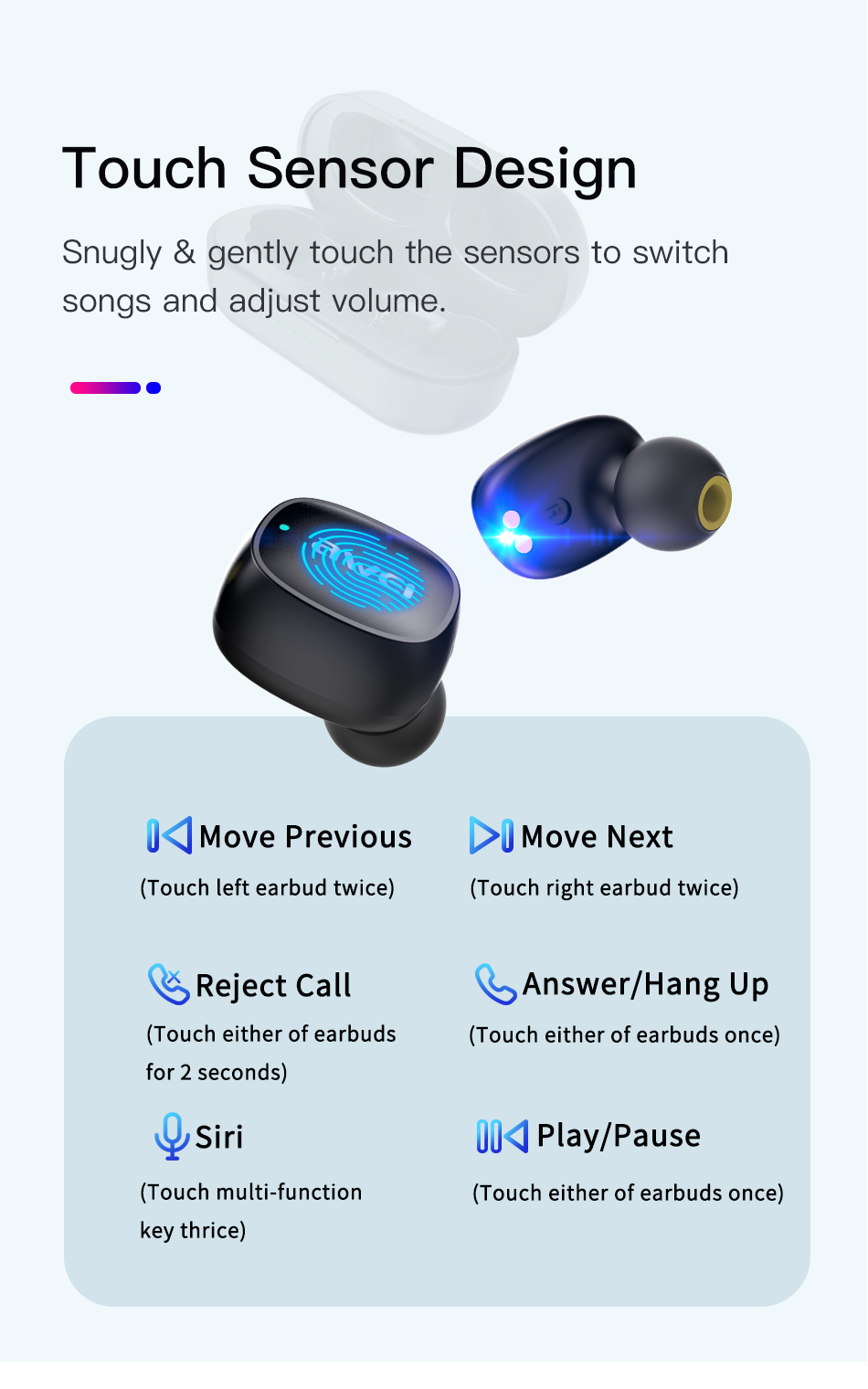 Awei T13 Pro Earphones TWS Bluetooth Smart Touch Control Fast Pairing ...