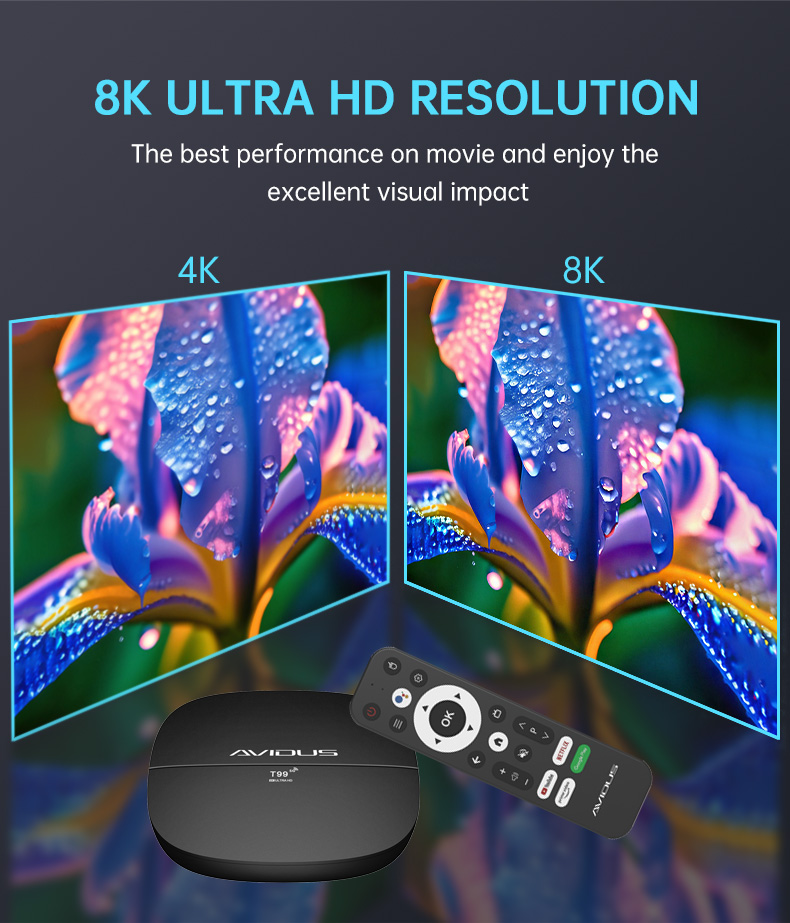 AVIDUS T99 8+128GB 8K HD Android TV Box Dual WiFi BT5.0 Digital multi-button voice remote smart ...