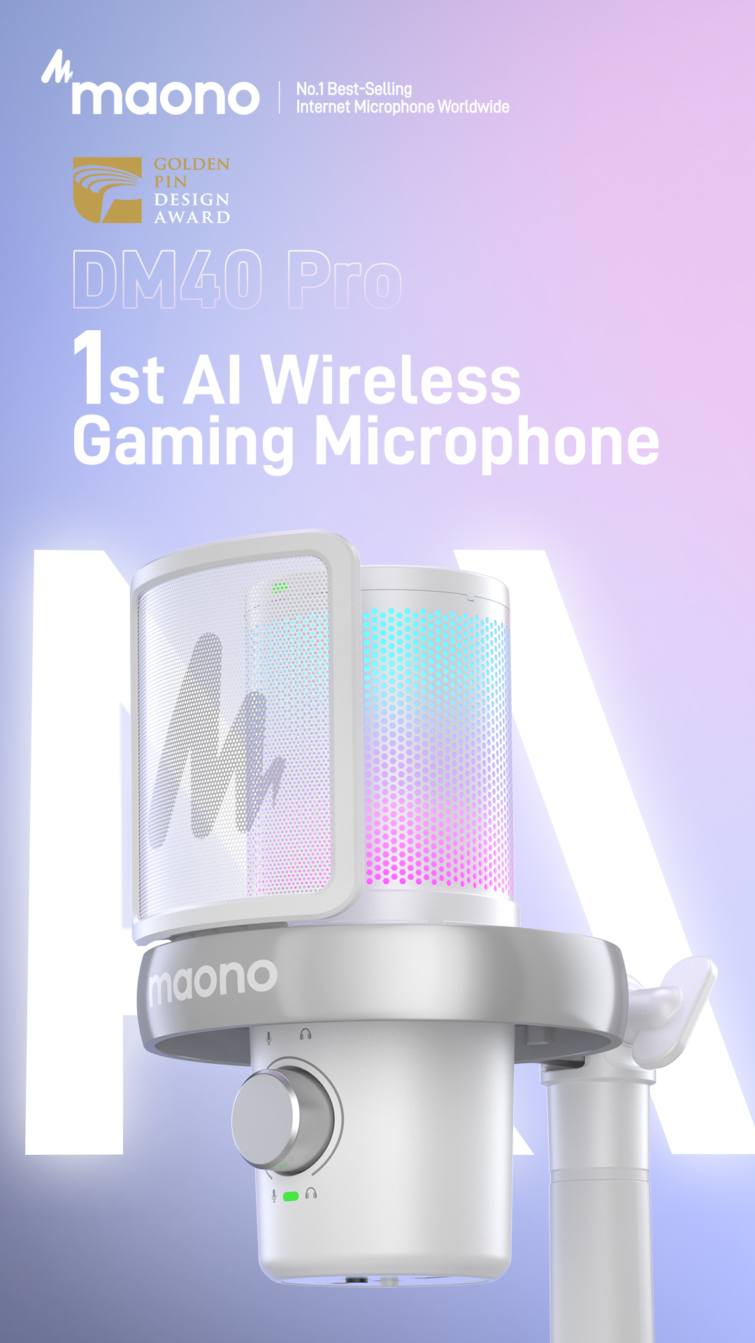 MAONO DM40 Pro White Wireless Gaming Microphone Condenser USB Mic with ...