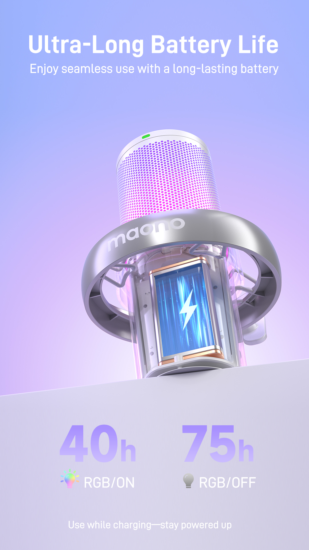 MAONO DM40 Pro White Wireless Gaming Microphone Condenser USB Mic with ...
