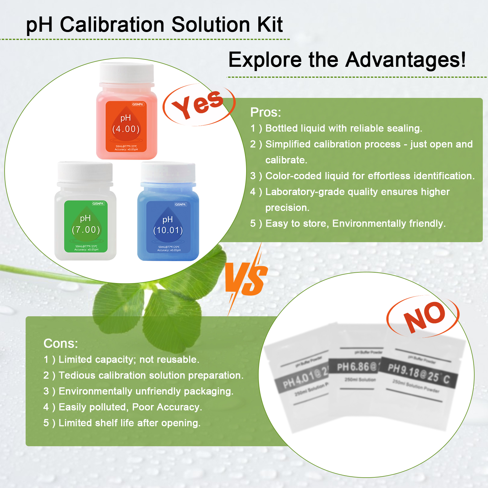 YAGO PH Calibration Solution TDS EC ORP Salinity pH Buffer Solutions - Lab Grade pH4.00/7.00/10 ...
