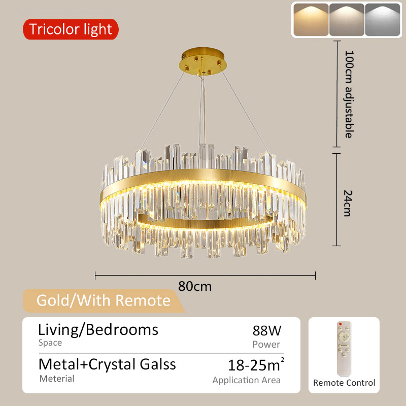 Led Tri Color Pendant Ceiling Light Nordic Crystal Chandelier for ...