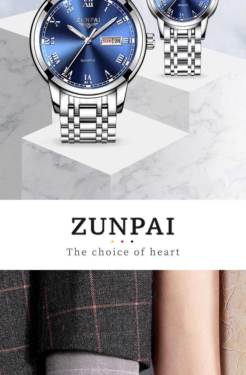 ZUNPAI Couple Watches Original Waterproof Stainless Steel Women Watch ...