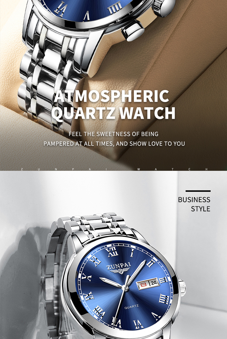 ZUNPAI Men's Watch Waterproof Stainless Steel Strap Quartz Watches ...