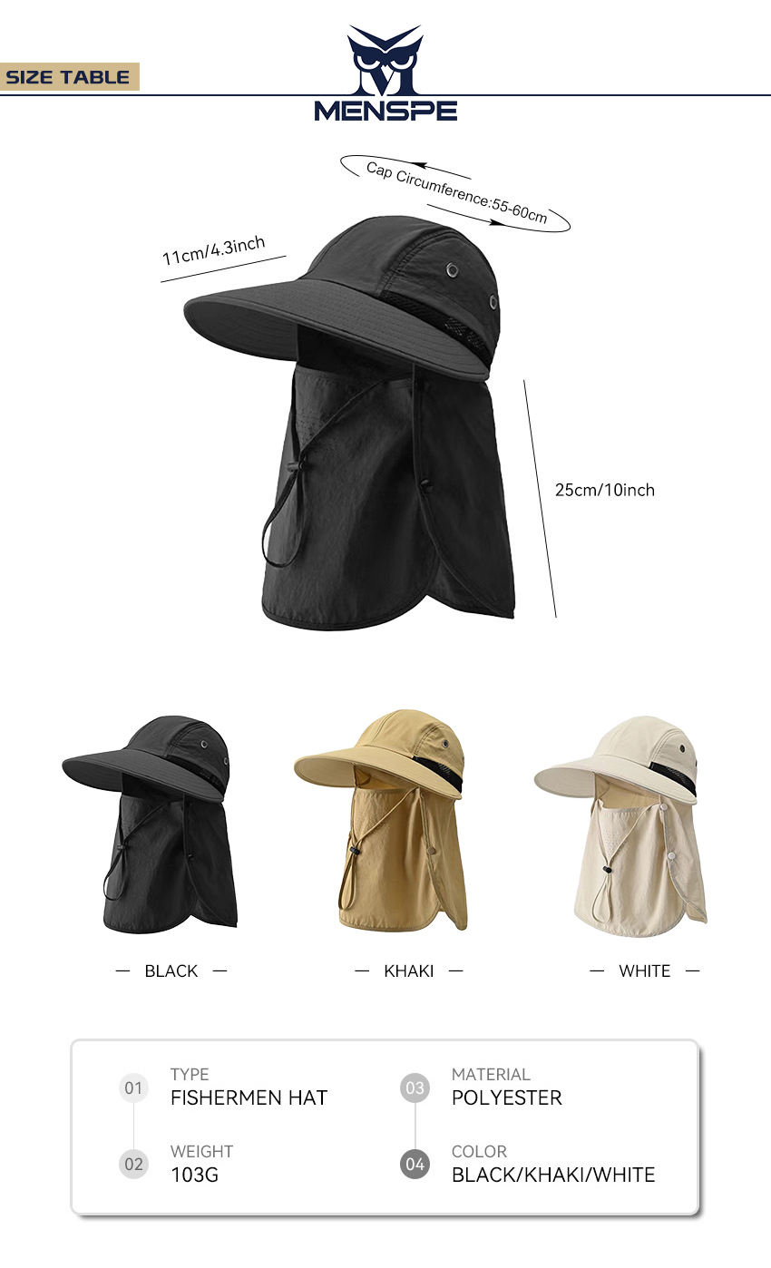 MENSPE Unisex Summer UPF 50+ Sun Protection Hiking Hat Quick-drying ...