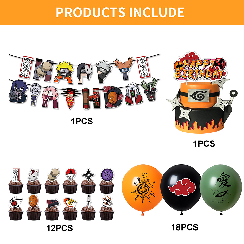 Anime Naruto Themed Birthday Party Decoration Kids Banner Cake Topper ...