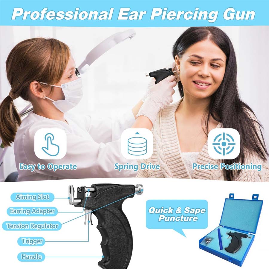 Professional Ear Piercing Kit with 4pcs Steel Stainless Earrings Stud ...