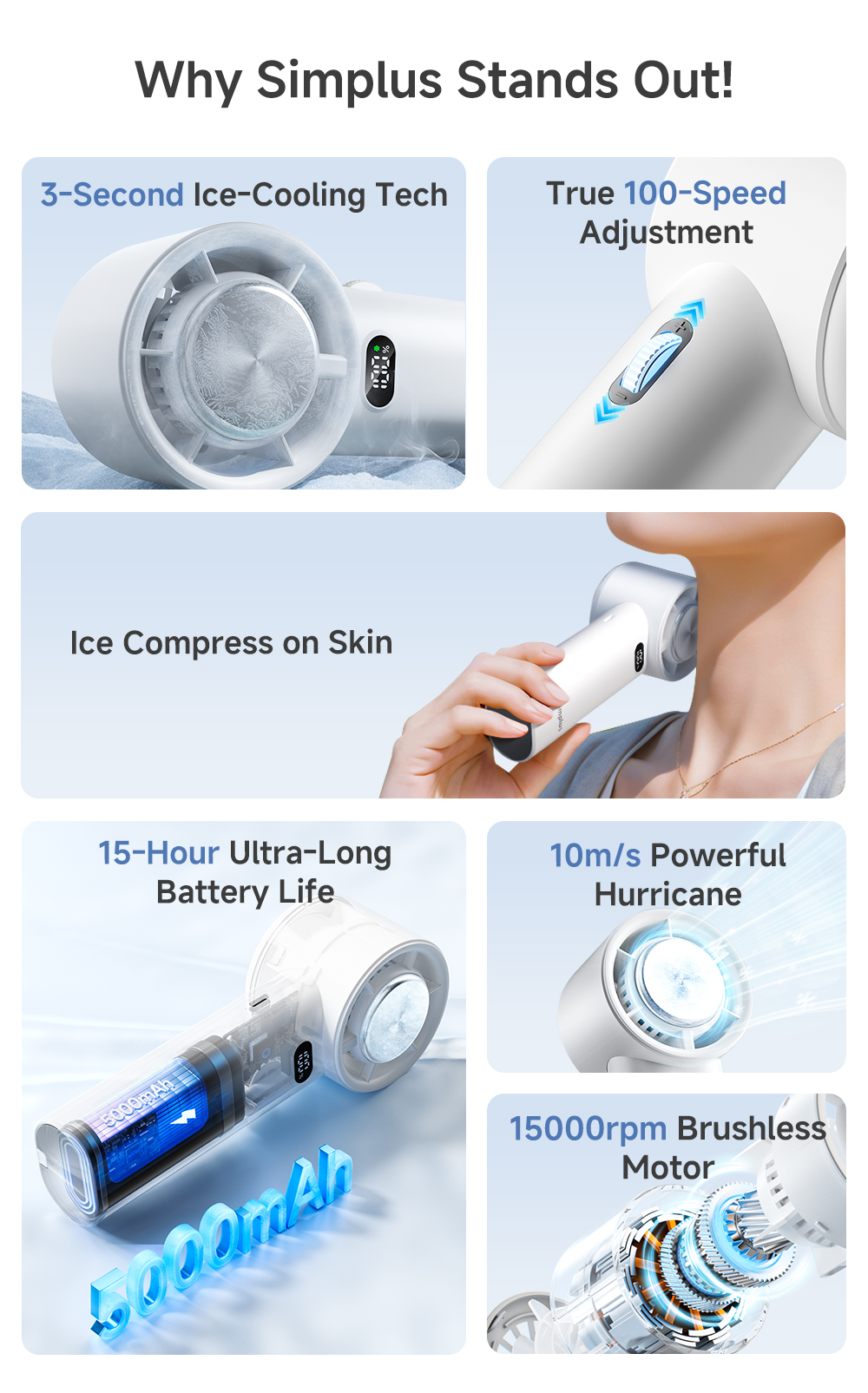 Simplus Mini Fan Rechargeable Handheld Fan with Ice-Cooling Function Type-C Charging | Shopee ...