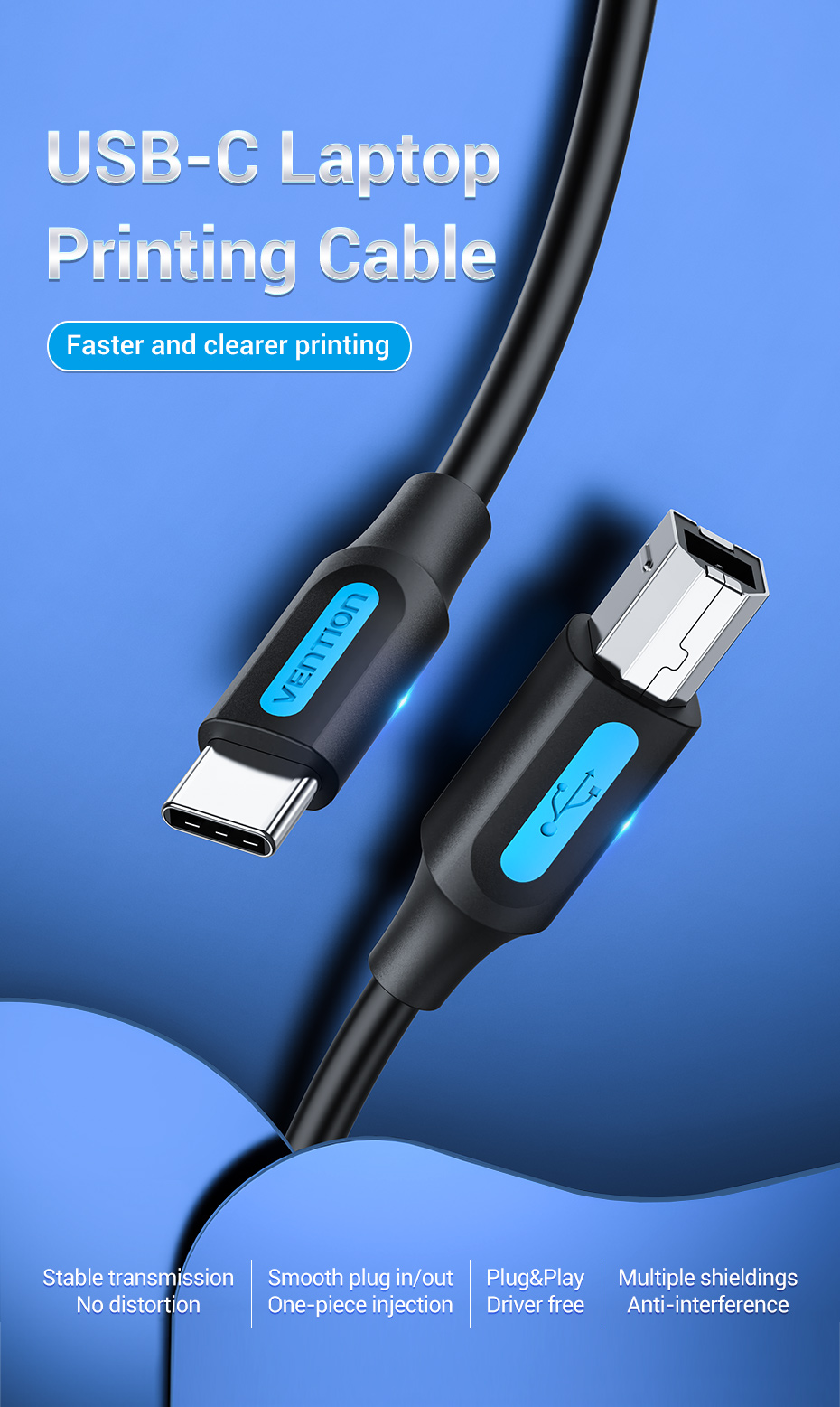 Vention USB C to USB Printer Cable for Printer Type C 2.0 Printing Cord ...