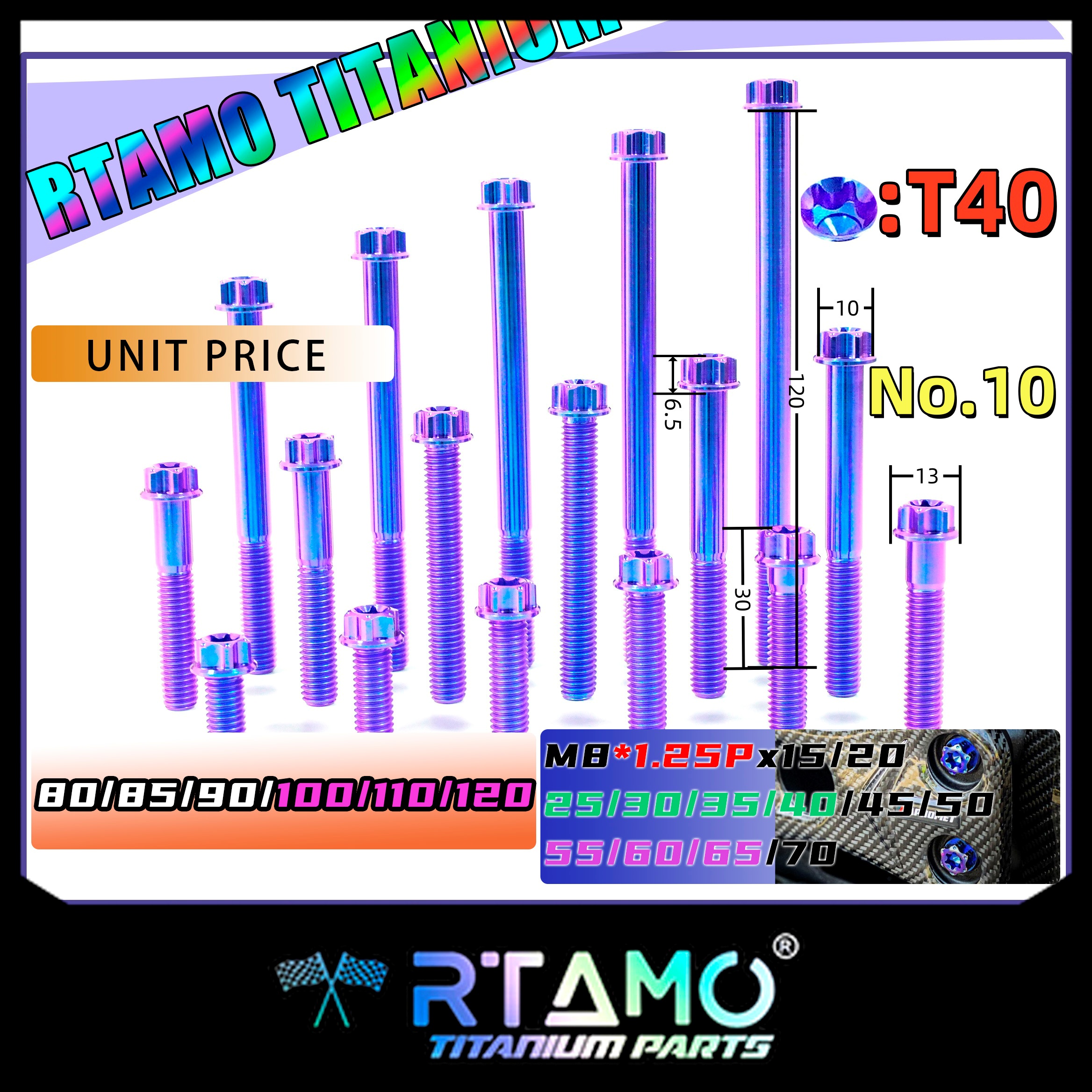 RTAMO Titanium Gr5 M8x15-120L 13D CNC Nmax Xmax Front Caliper Bolt ...