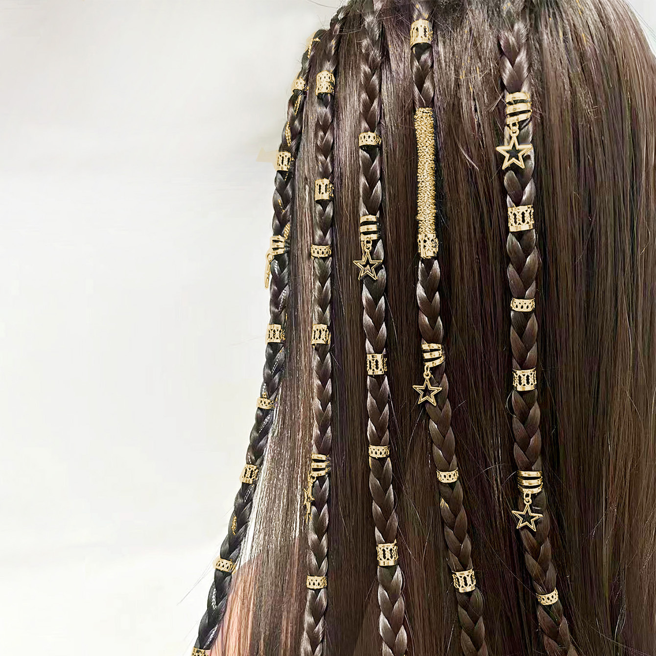 36pcs Star Pendant Hair Rings - Boho Braid Decor, Hollow-Out Metal Hair ...