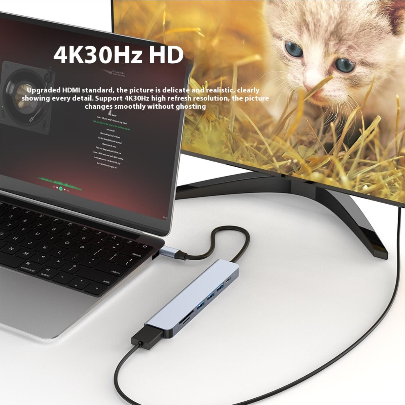 Type C HUB USB Port 7 in 1 Docking Station USB3.1 4K HDMI Splitter PD ...