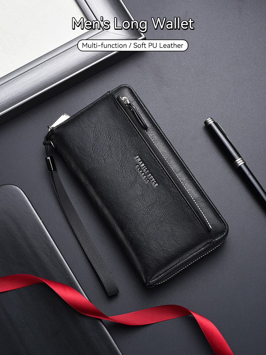 MENSPE Men's Business Leisure Large Capacity Wallets Long Wallet Soft PU Long Multi-Functional ...